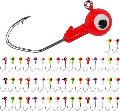 50pcs Fishing Jig Head Hooks kit, Round Size D- 1/6oz, Multi-colored ...