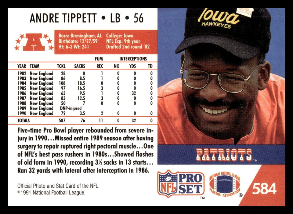 1991 Pro Set #584 Andre Tippett New England Patriots Football EX/NM | eBay