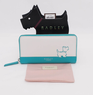 RADLEY LONDON HERO DOG WHITE & TURQUOISE LEATHER LARGE ZIP AROUND PURSE ...
