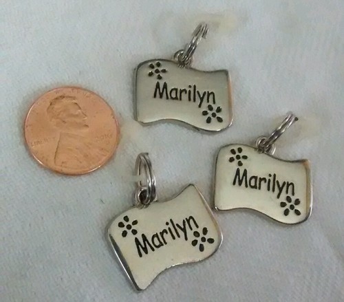 Lot of 3 New "Marilyn" Name Tags for Bags, Jewelry, Crafts, Silver Tone ...