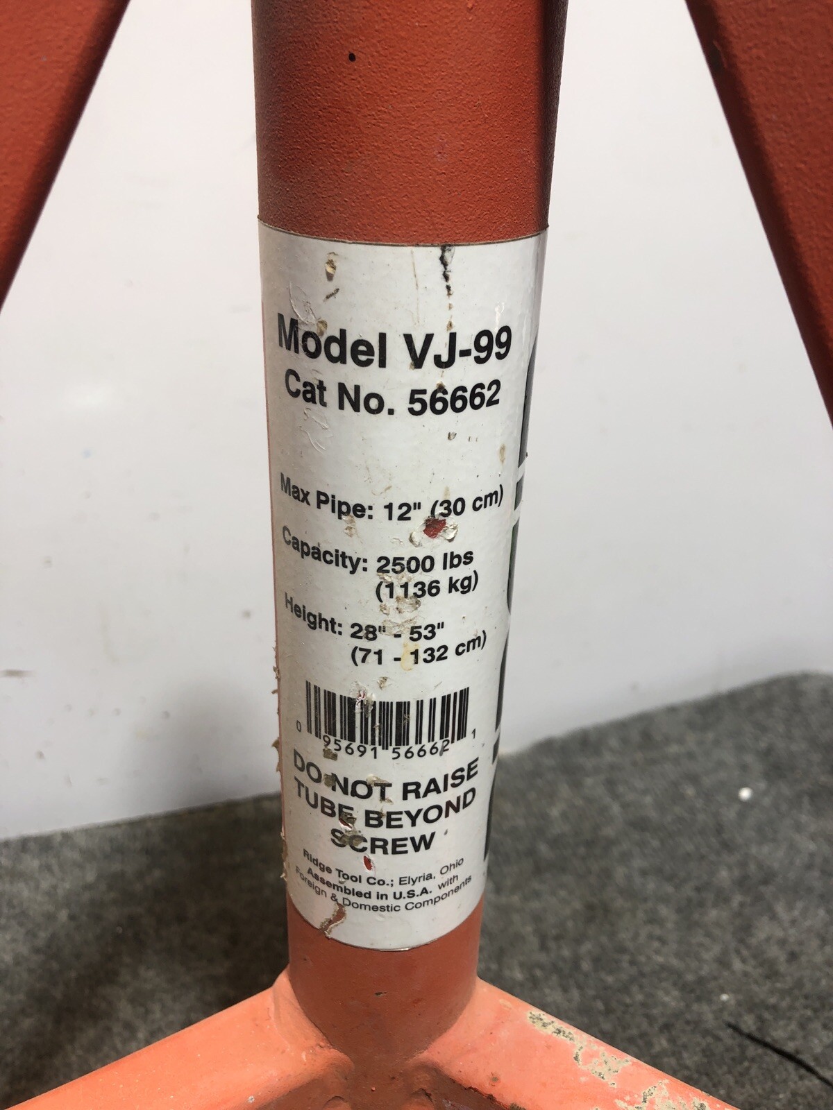 Ridgid 56662 VJ-99 V Head Pipe Stand Adjustable 28-52" 2500 Capacity w ...