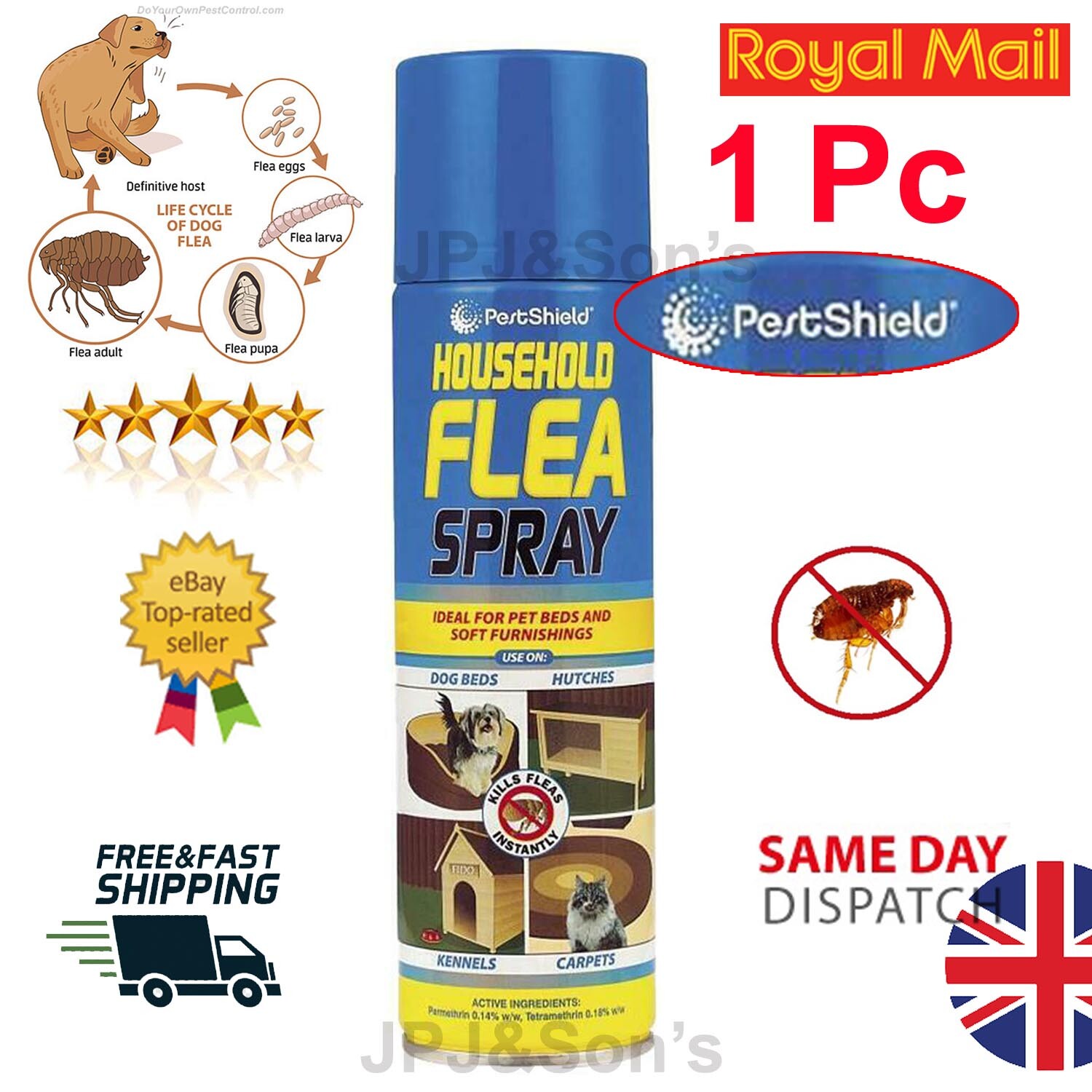 Pestshield Household Flea Killer Treatment Spray Home Beds Protection ...