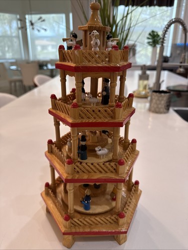 German Style Christmas Windmill Wood Carousel Nativity 3 Tier ...