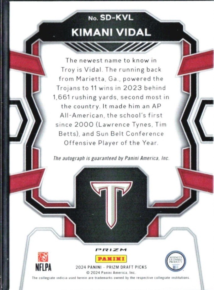 2024 Panini Prizm Signing Day Kimani Vidal #SD-KVL Hyper RC Auto TROY ...