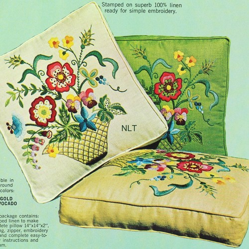 Vintage Crewel Embroidery Kit Basket Jacobean Style Flowers Floral ...