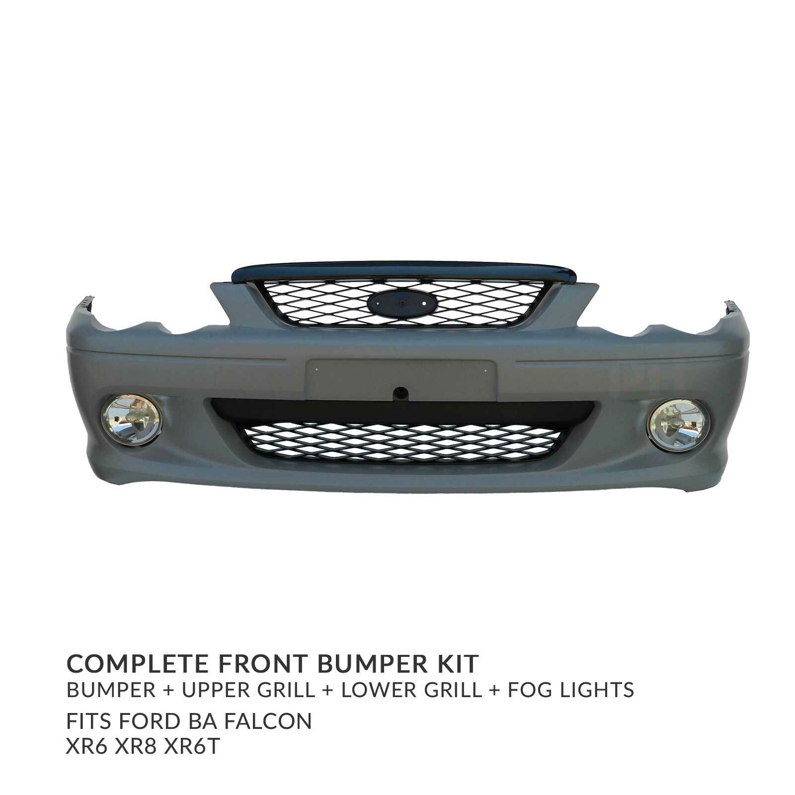 Complete Front Bumper Bar + Grilles + Fog Lights fits Ford BA Falcon ...