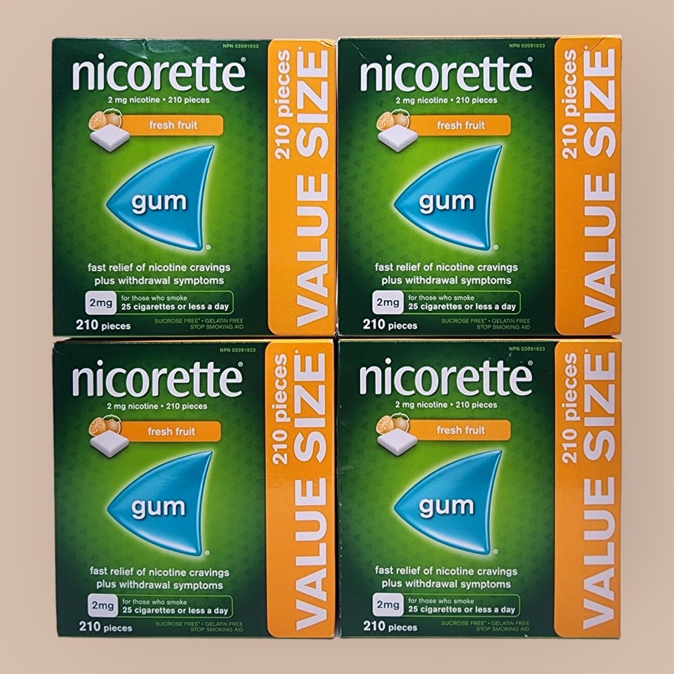 Nicorette Nicotine Gum 2mg 840 Pieces Fresh Fruit 4 Boxes Value Size ...