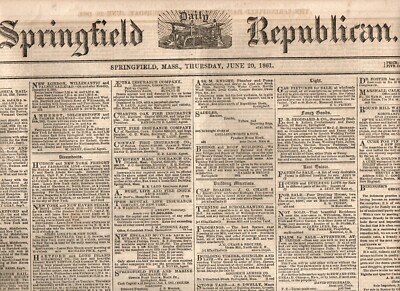 ANTIQUE NEWSPAPER Springfield Republican MA June 20 1861 CIVIL WAR ...