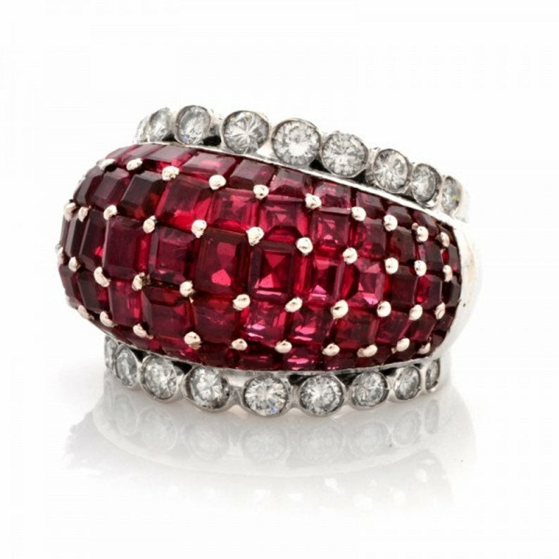 Estate 11.30 Carat Ruby & Cubic Zirconia 925 Sterling Silver Cocktail ...