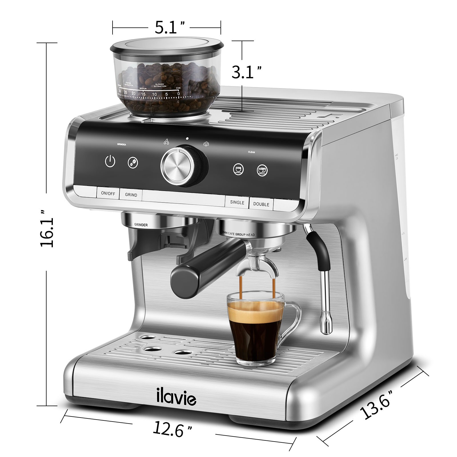 New 20 Bar Espresso Machine-Professional Home Coffee Maker with Grinder ...