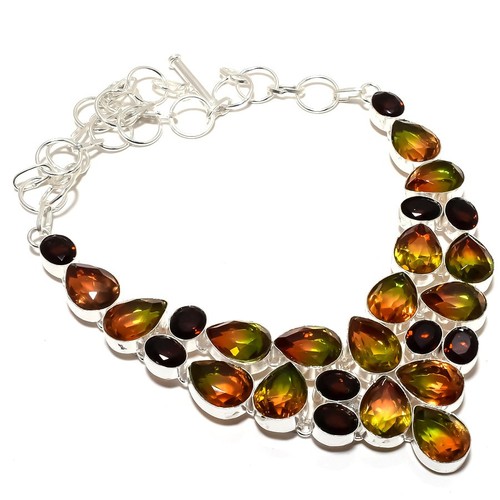 Bi-Color Tourmaline, Garnet Gemstone 925 Sterling Silver Jewelry ...