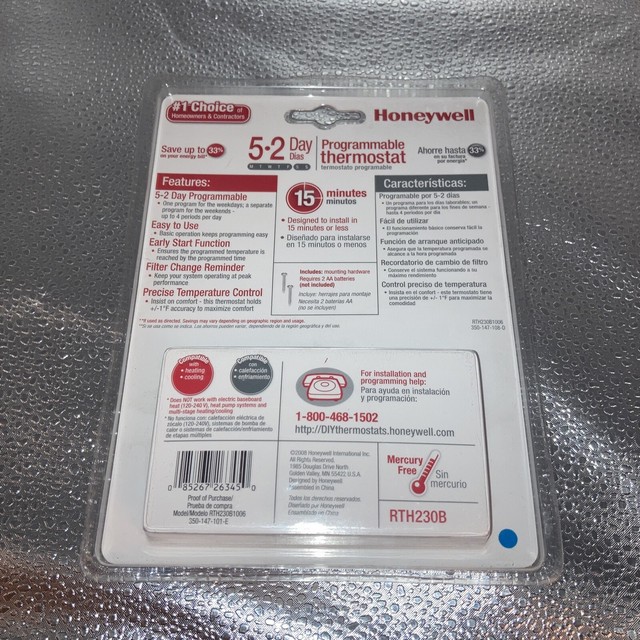 Honeywell RTH230B 5-2 Day Programmable Thermostat for sale online | eBay