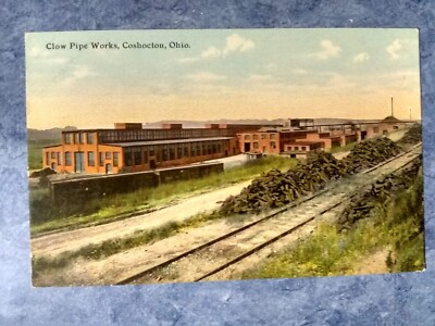 19?? POSTCARD COSHOCTON OH/OHIO CLOW PIPE FACTORY WORKS AERIAL BIRDS ...
