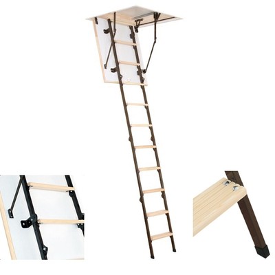 60cm x 80cm Mini 4 Section Folding Wooden Metal Loft Ladder Attic Loft ...