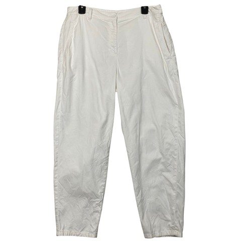 Eileen Fisher White Organic Cotton Hemp Barrel Leg High Rise Pants Size ...