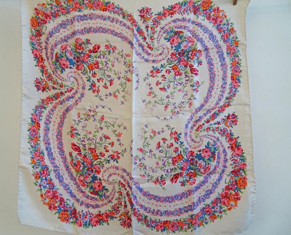 VINTAGE LIBERTY SILK SCARF in BOX Floral Swirl Design HAND ROLLED EDGE ...