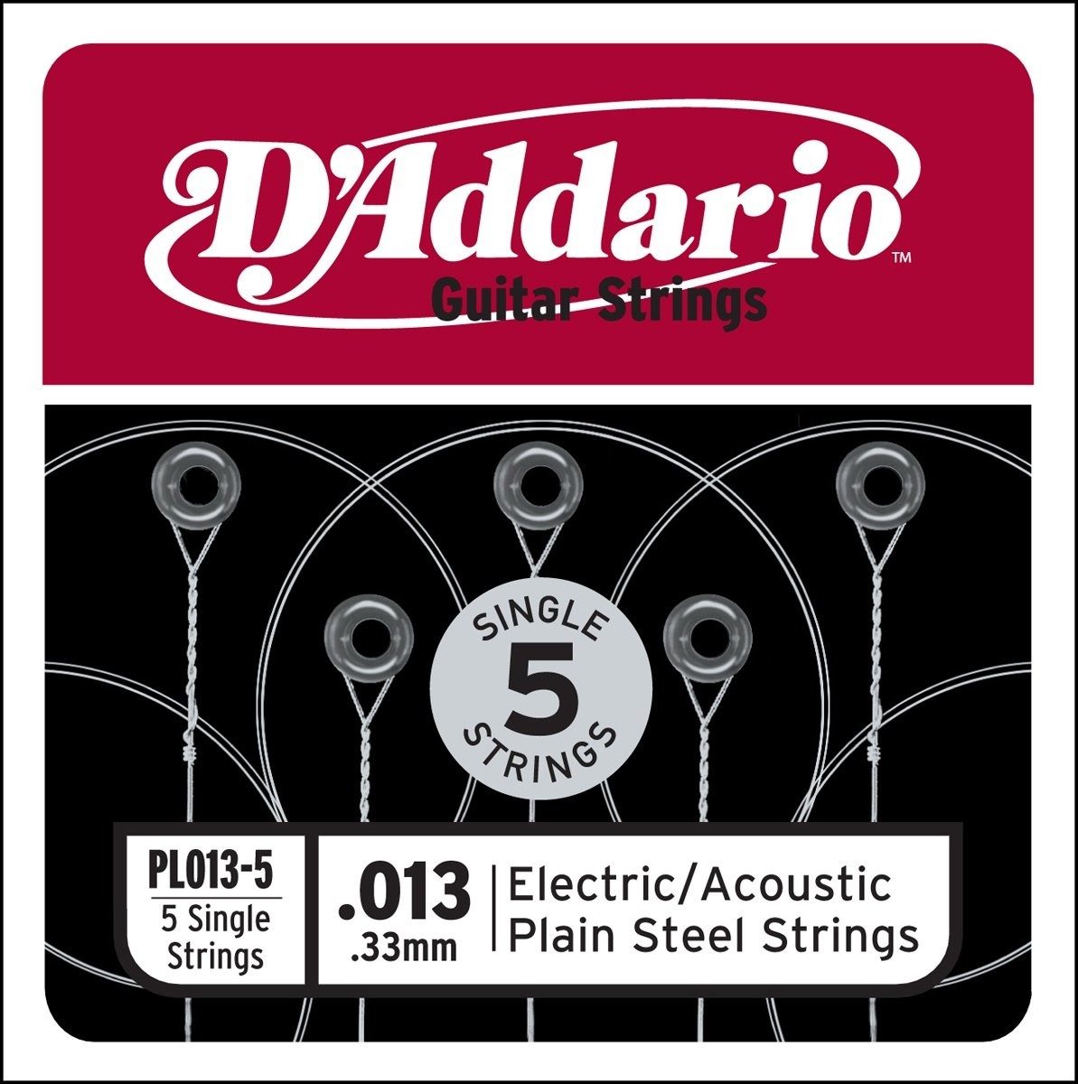 D'addario Pl013-5 Plain Steel Guitar Single String, .013 5-Pack