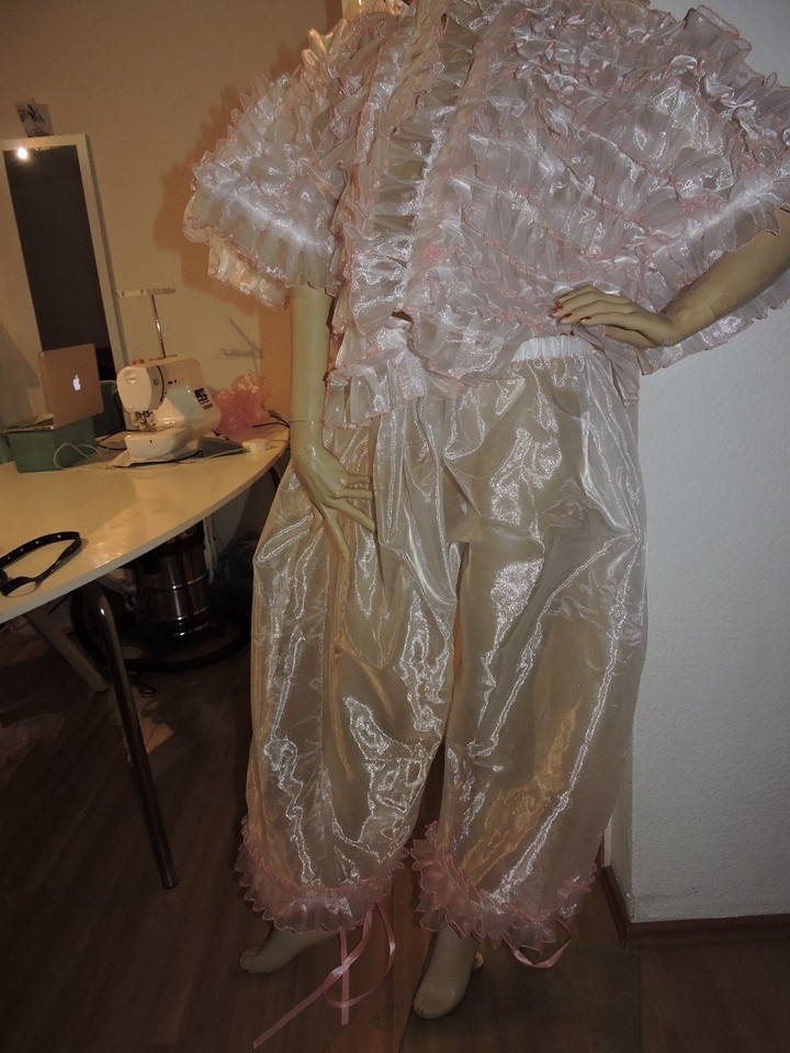 marilin sissy boy Glas Organza Nylon Negligee Anzug Pyjama sexy Rüschen ...