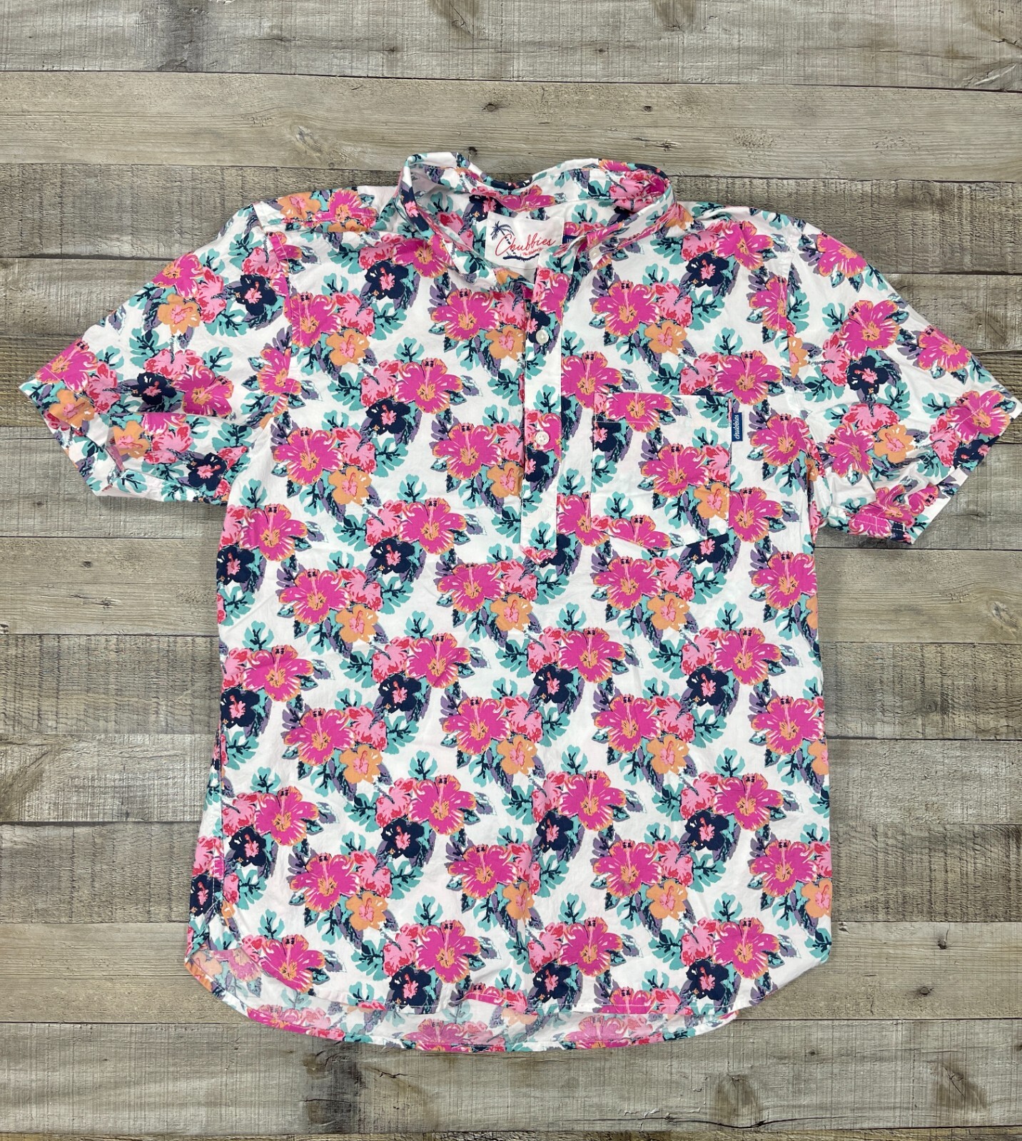 Chubbies Shirt Mens Large White Floral Hawaiian Button Up Casual Top | eBay