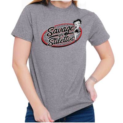 Betty Boop Savage in Stilettos Retro Cartoon Womens Graphic Crewneck T ...