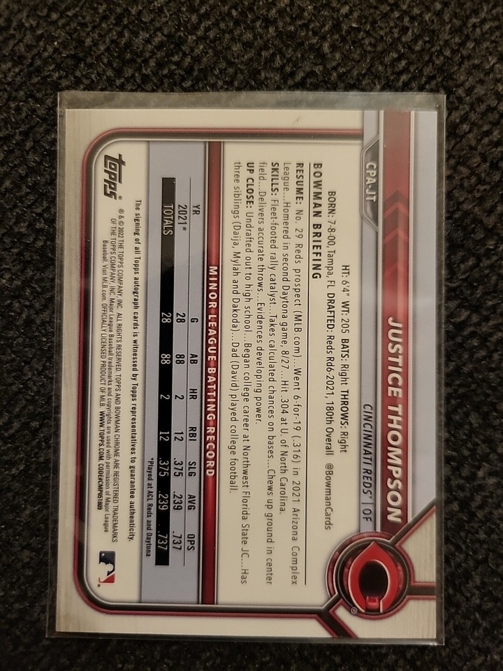 2022 Bowman Chrome 1st Justice Thompson Auto Cincinnati Reds Signed | eBay