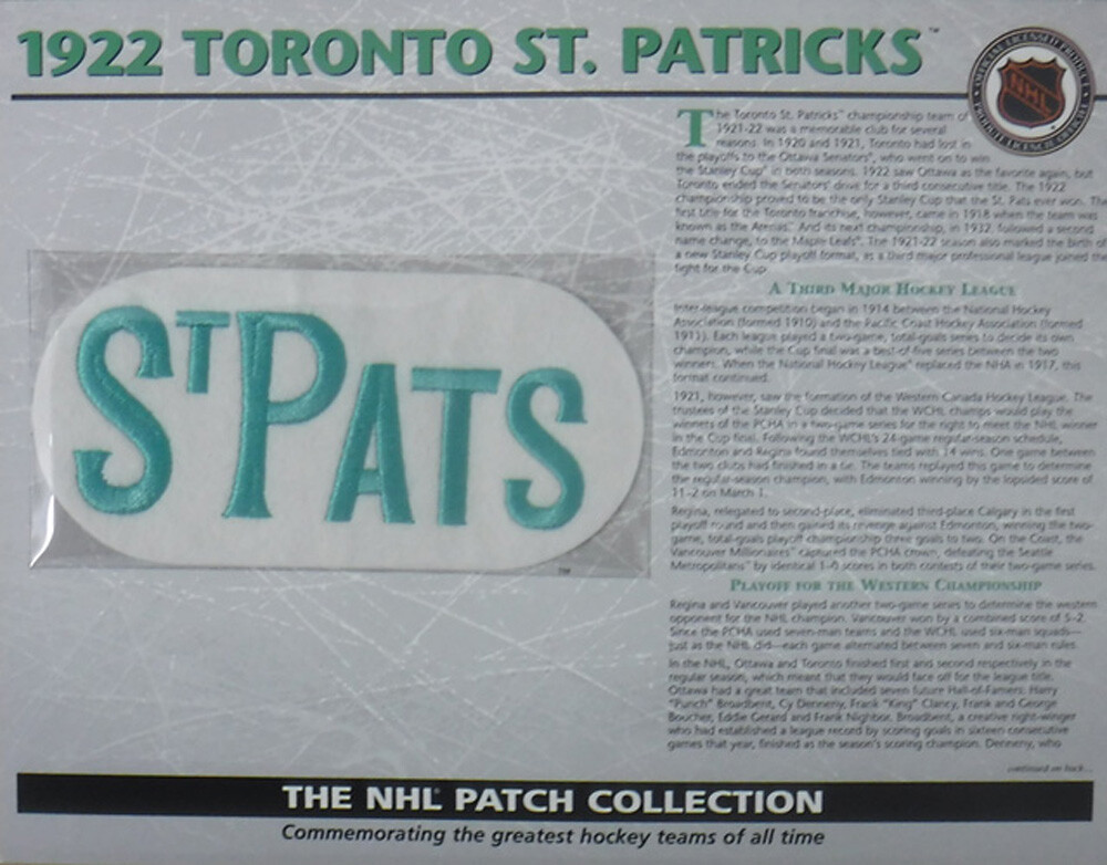 1922 Toronto St Patricks Willabee & Ward Official NHL Patch 43128 | eBay