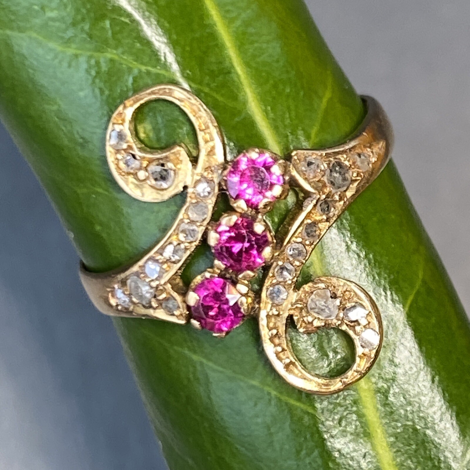 Antique Victorian Vintage Rose-Cut Diamond Ruby Scroll Climber Ring ...
