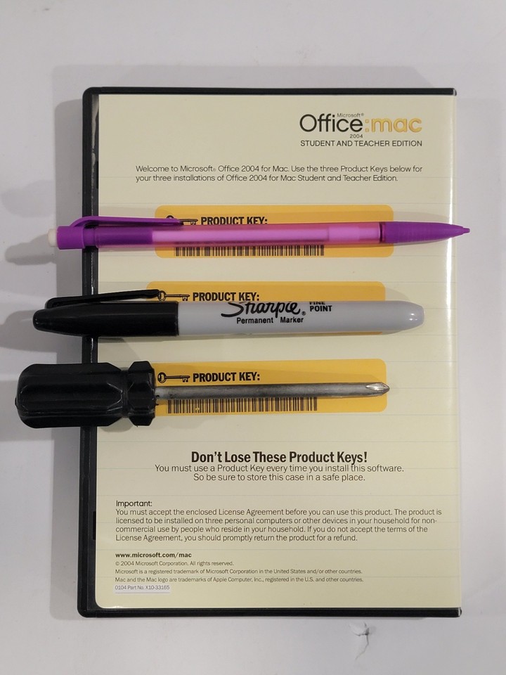 Microsoft Office Mac 2004 Student and Teacher Edition Software 3 keys w ...