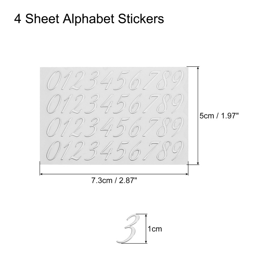 4 Sheets Cursive Number Stickers for Resin Nails Silver Metallic Alloy ...
