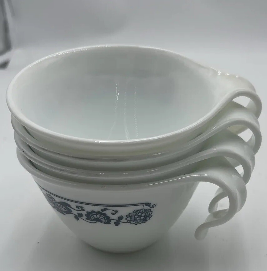 Corelle Old Town Blue Onion Hook Handle Coffee Tea Cups Stacking Set of ...