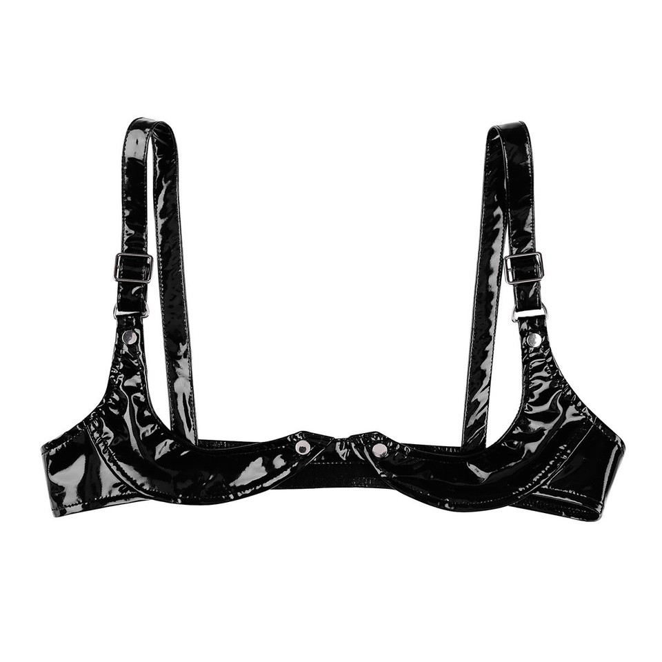 Women Sexy Cupless Bra PVC Leather Nipples Open Cup Underwear Lingerie ...