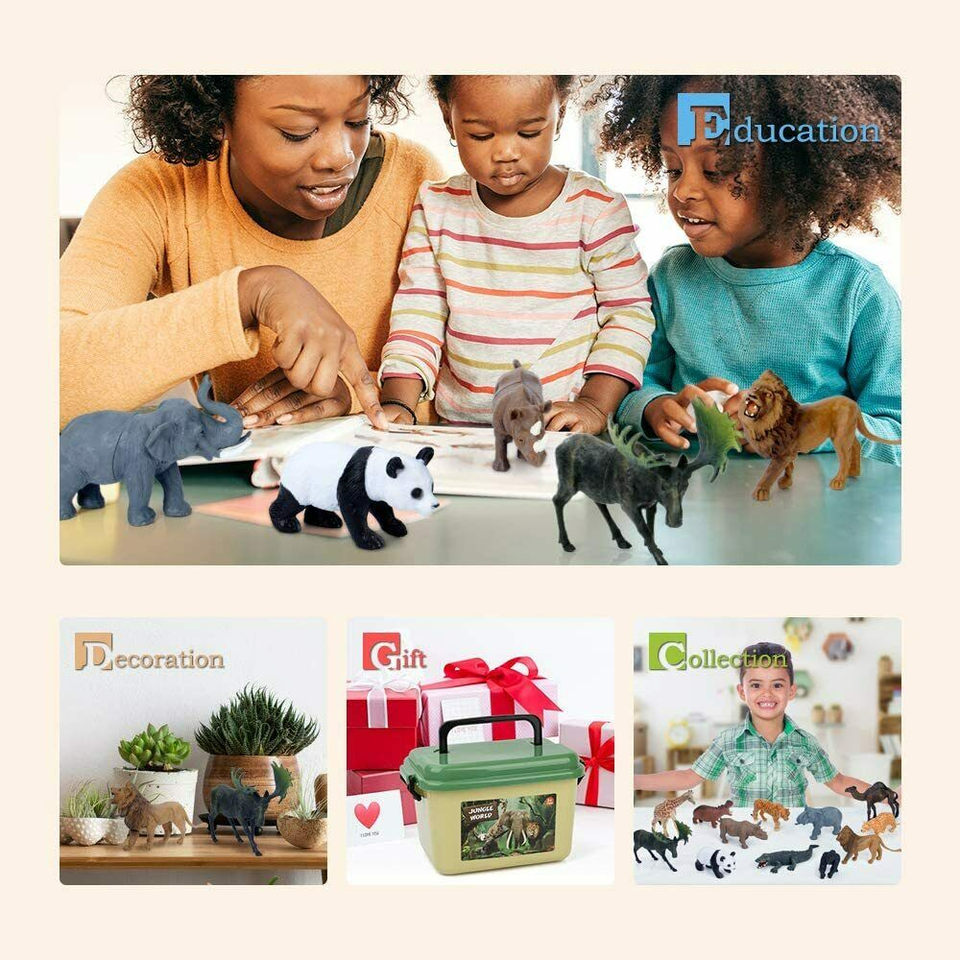 12pcs Jungle Animal Action Figure Safari Play Set With Large Mat For ...