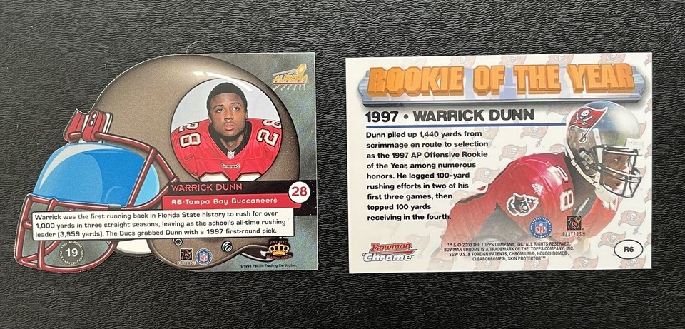(2) Warrick Dunn 1998 Aurora Face Mask Cel Fusions #19 AND 2000 Bowman ...