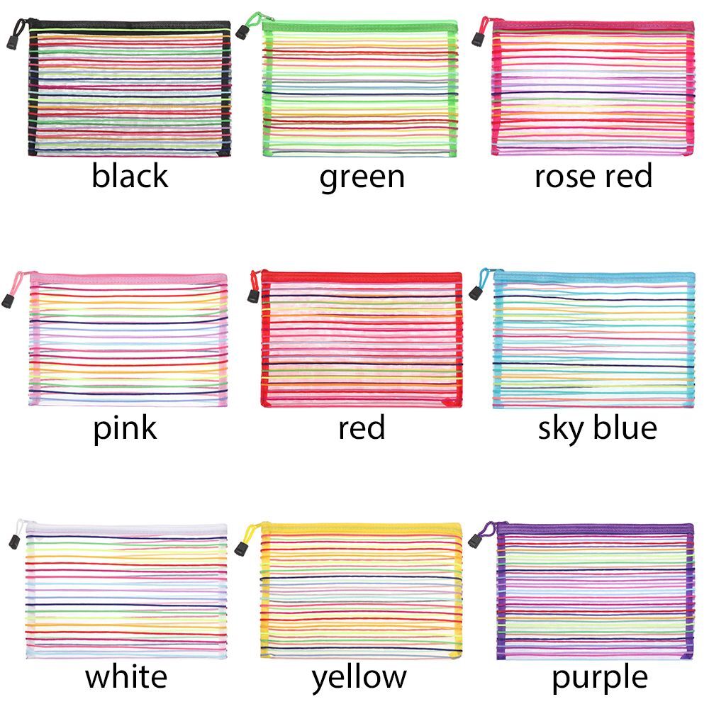 Stationery Makeup Nylon Grid Mesh Pen Bag Cosmetic Storage Zipper ...