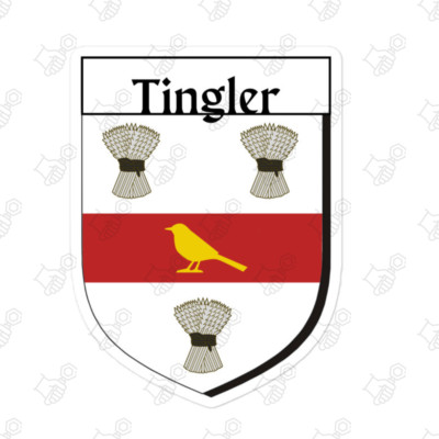 Tingler Family Coat of Arms Vinyl Sticker, Tingler Family Crest Bumper ...