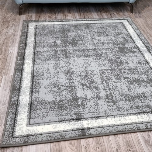 Grey Border Rug Living Room Bedroom Large Soft Short Pile Carpet Area ...