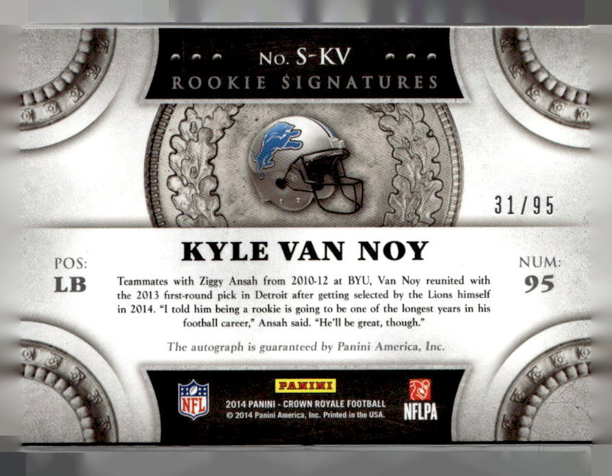 (3693) 2014 Crown Royale Kyle Van Noy Rookie Jersey Number #/95 RC Auto ...
