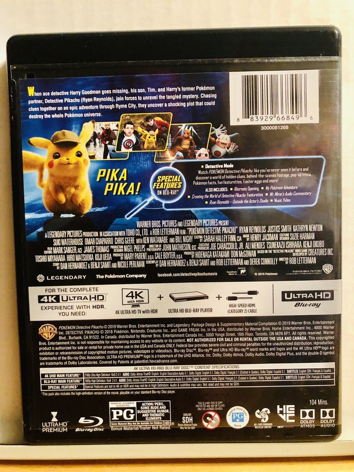 Pokémon Detective Pikachu (4K UHD + Blu-Ray) Card Included 883929668496 | eBay