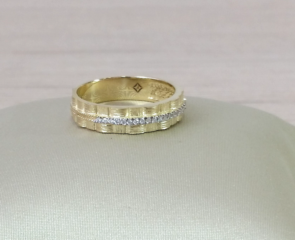 Solid Yellow Gold 14k Narrow Braided Texture Diamond Ring Band With 0 ...