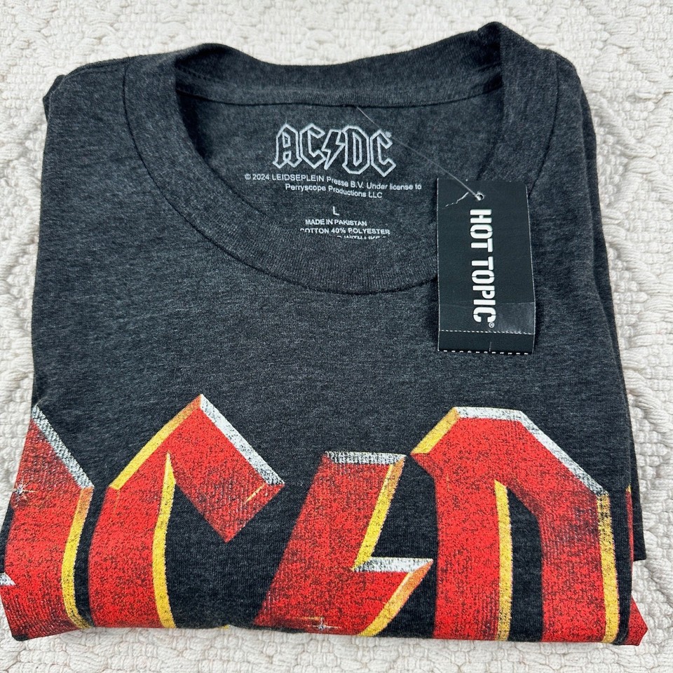 ACDC Distressed Logo Graphic T Shirt Mens Gray Rock Band Music Hot ...