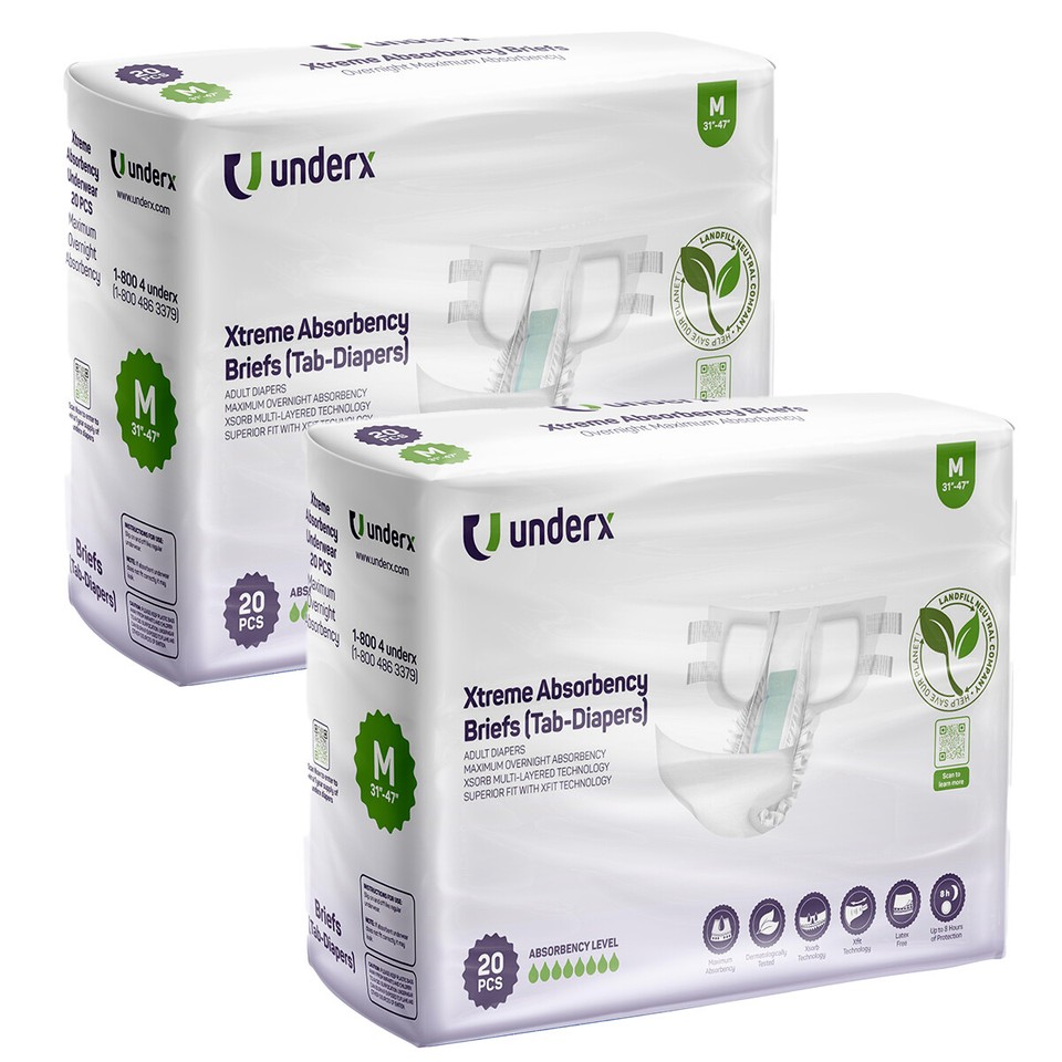 UnderX Disposable Tabbed Briefs Adult Diapers-Absorbent Incontinence ...