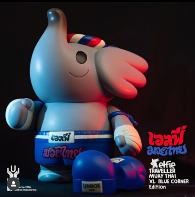 UNBOX MUAY THAI ELFIE (BLUE ) Figure Designer Toy H12.7CM(5inch) Sofubi ...