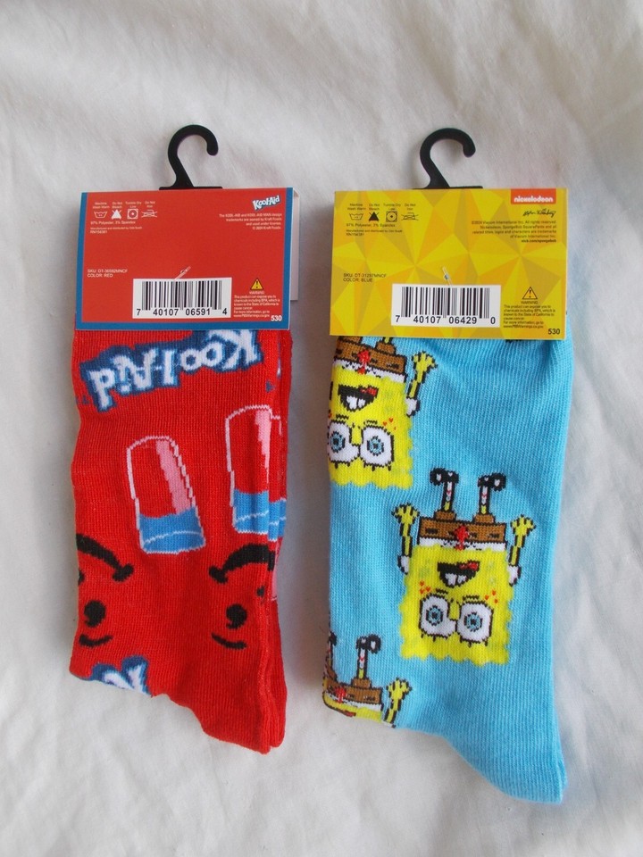 SPONGEBOB SQUAREPANTS & KOOL-AID Novelty SOCKS-2 PAIR-Fits Mens Sz 6-12 ...
