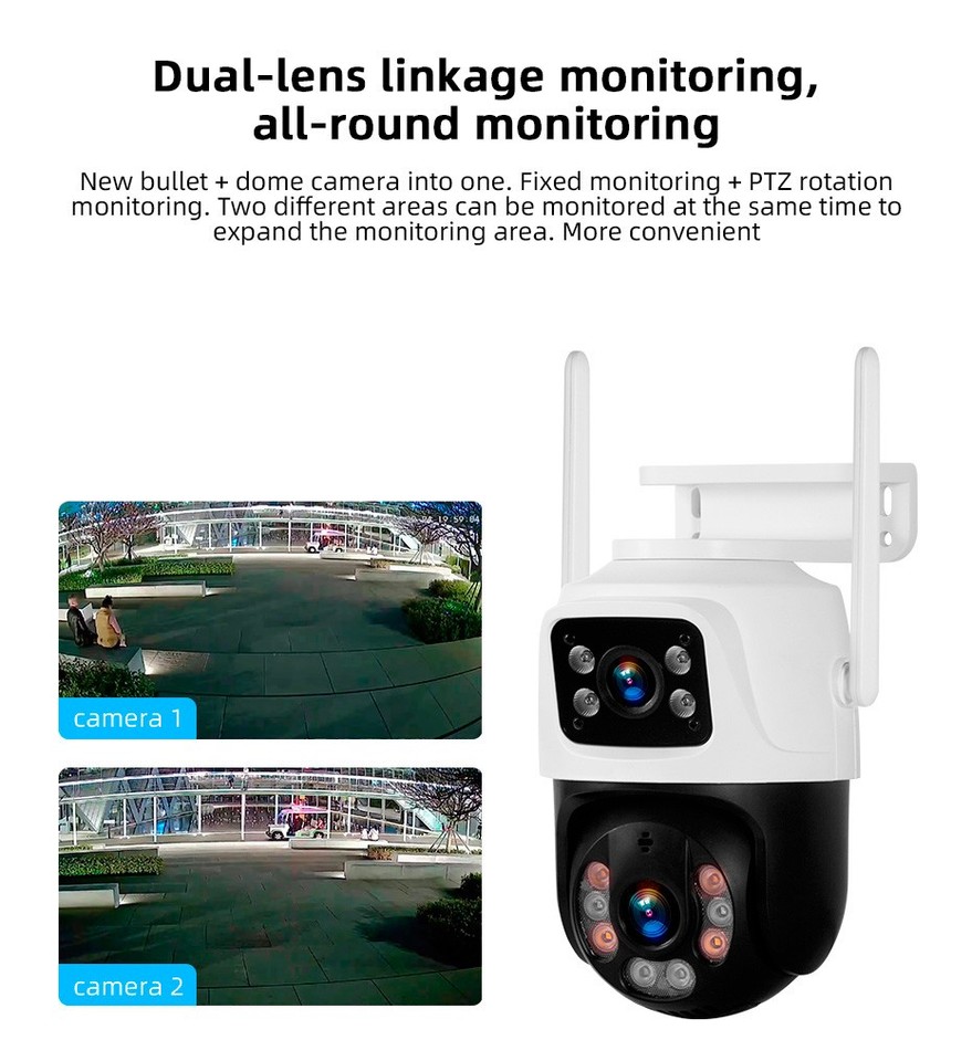 ICSee Dual Lens WiFi IP Camera Wireless Outdoor CCTV PTZ Home Security ...