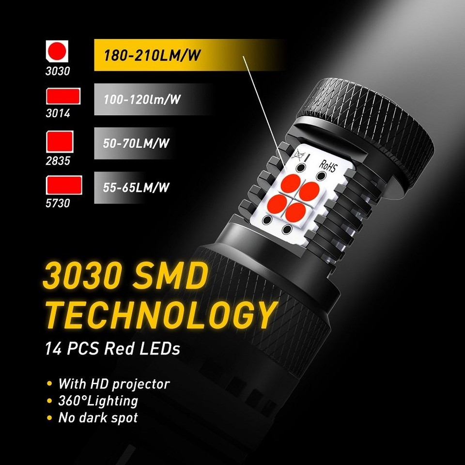2X Pure Red 3157 3030 16-SMD LED Light bulbs Stop Tail Brake Parking ...