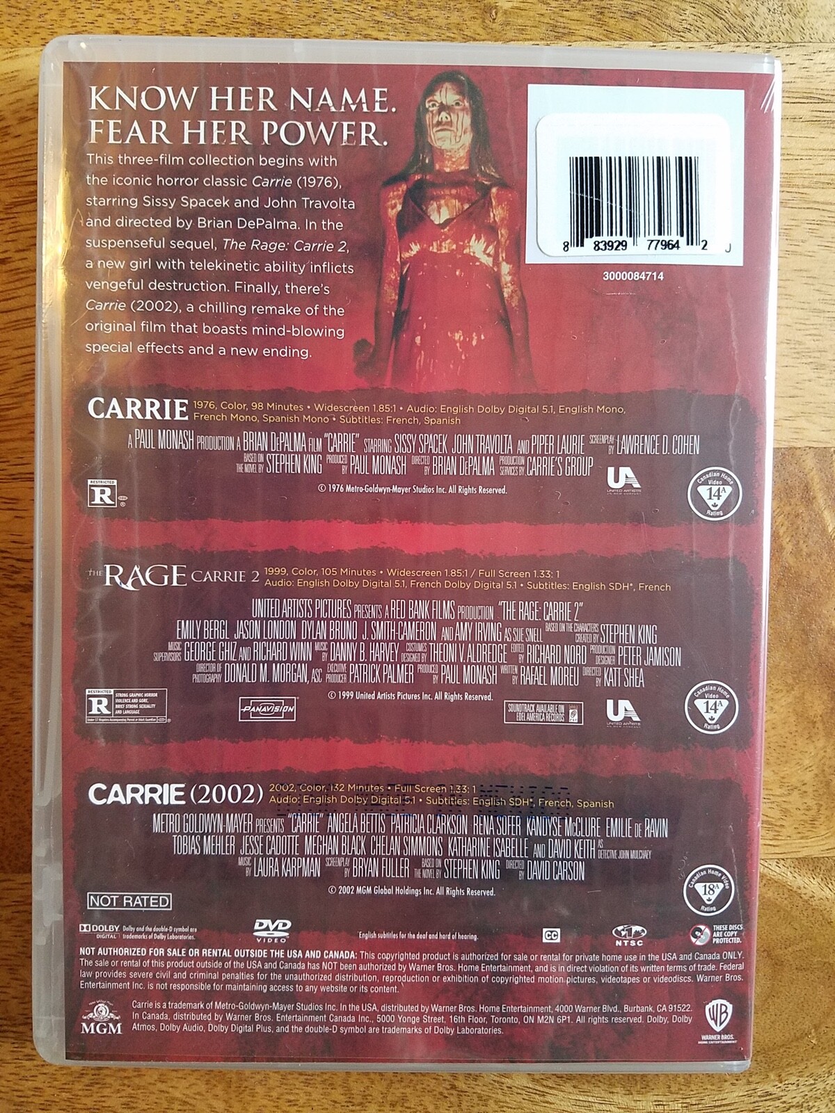 Carrie 3-Film Collection Triple Feature 1 2 3 DVD Stephen King Rage ...