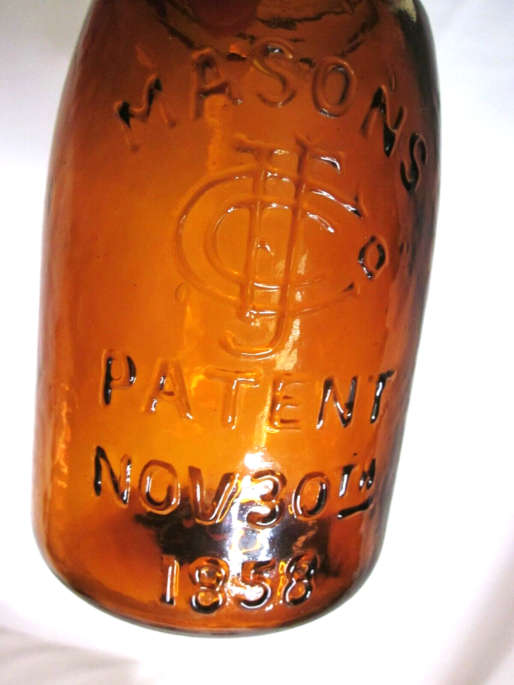 Antique Original Amber Masons Consolidated Fruit Jar Midget Hero Lid ...