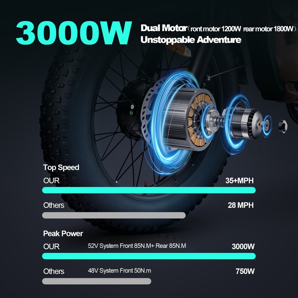 20''Electric Bike 3000W Motor 35MPH for Adults 52V 29AH Off-road ...