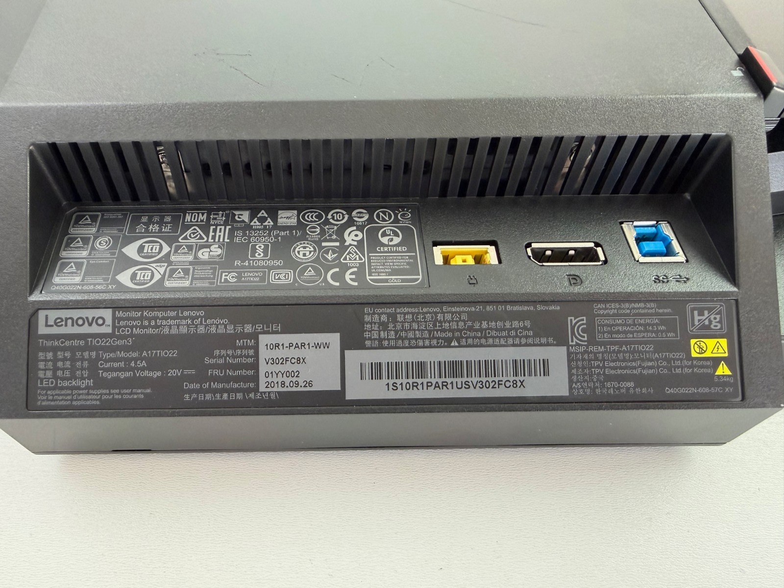 Lenovo ThinkCentre TIO22 Gen 3 LED HD Monitor w/ Speaker & Webcam (10R1 ...