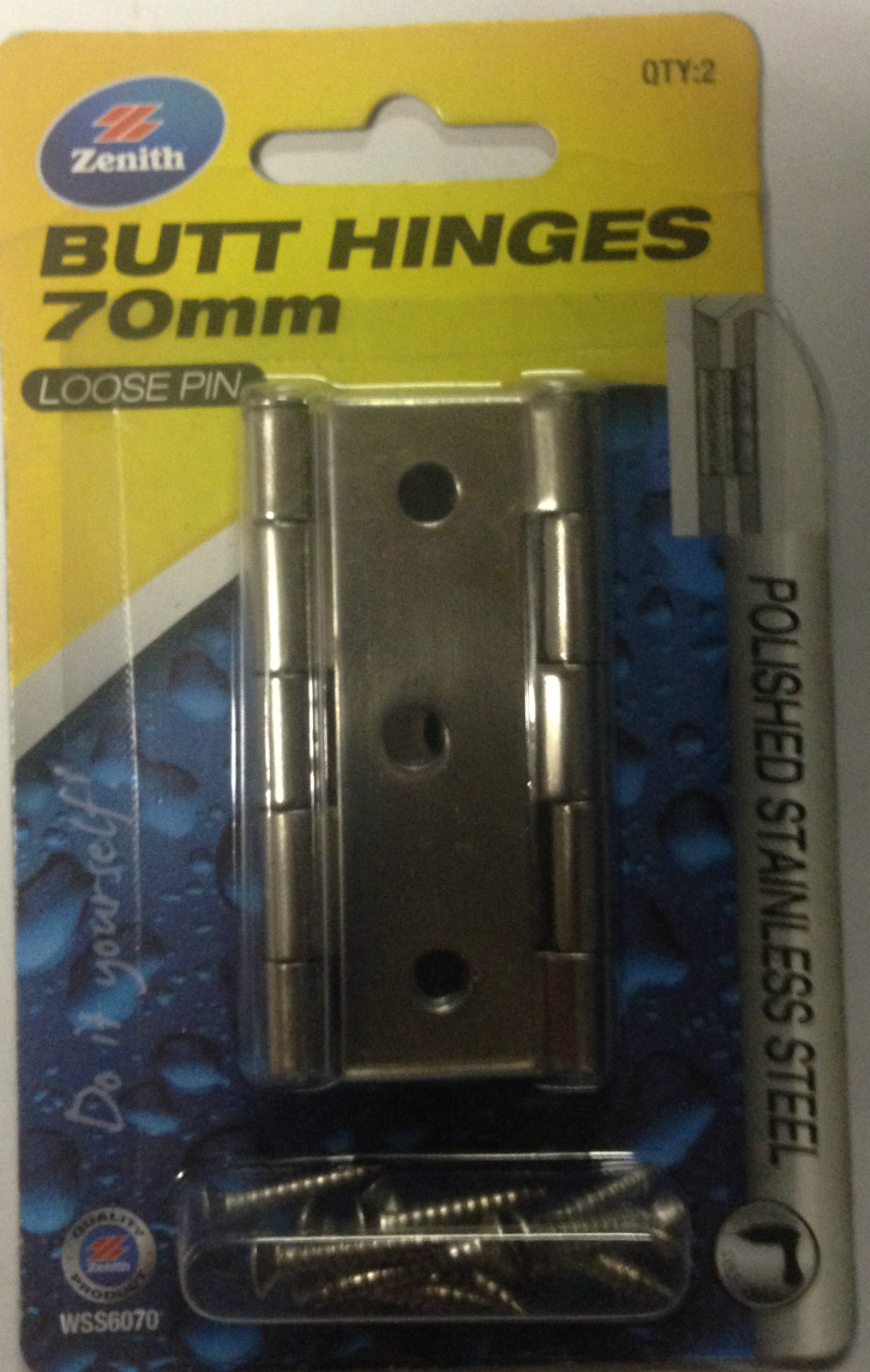 One Pair of Zenith polished stainless steel70mm loose pin door hinges ...